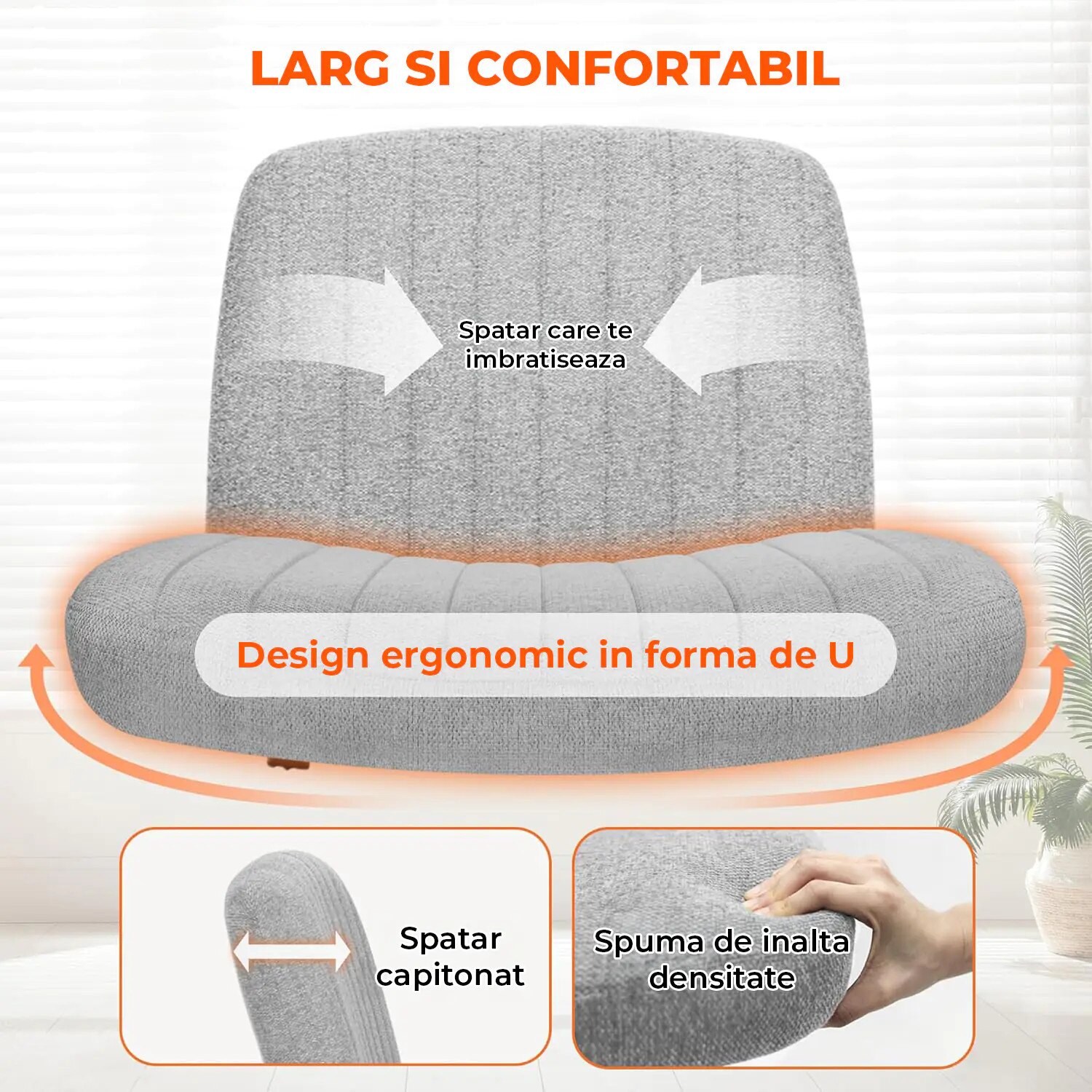 Scaun Birou Ergonomic Elindor® Rotativ 360°, fara Manere, cu Spatar ...