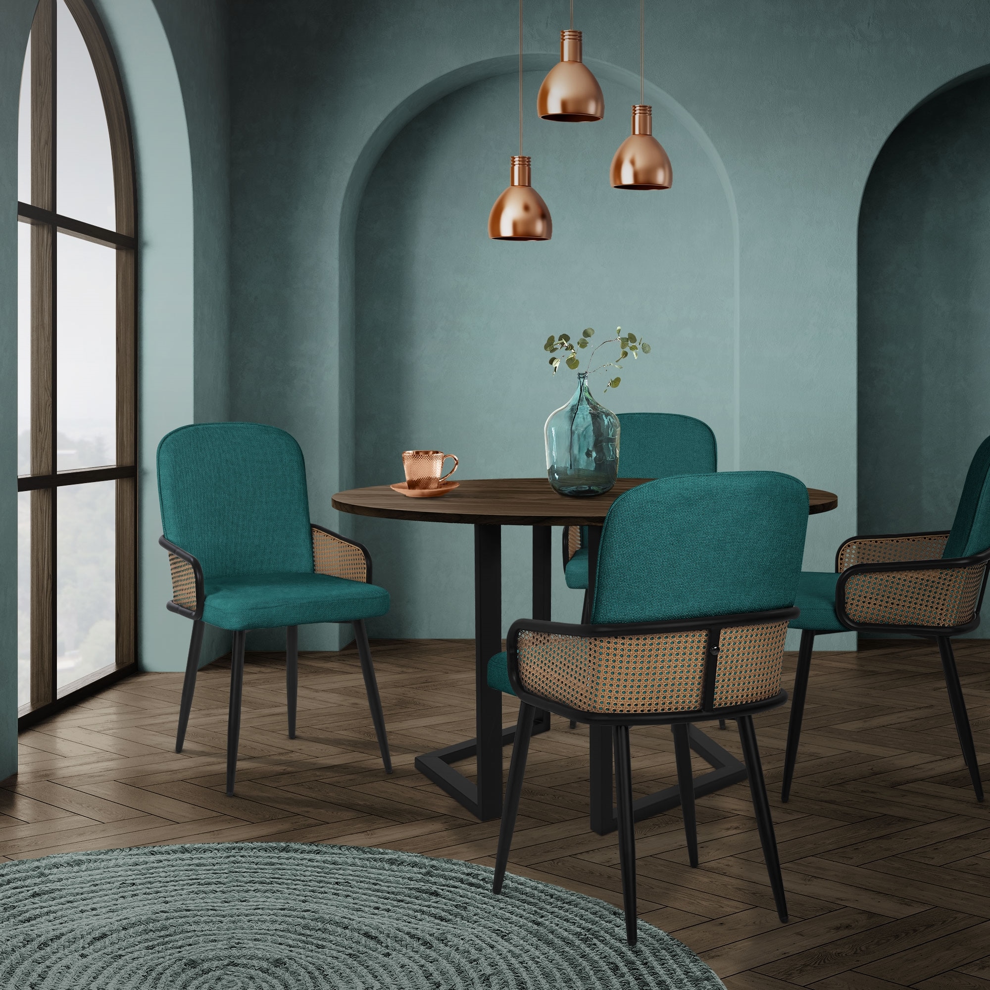 2x Scaune de sufragerie ML-Design in culoare turcoaz inchis, husa din ...