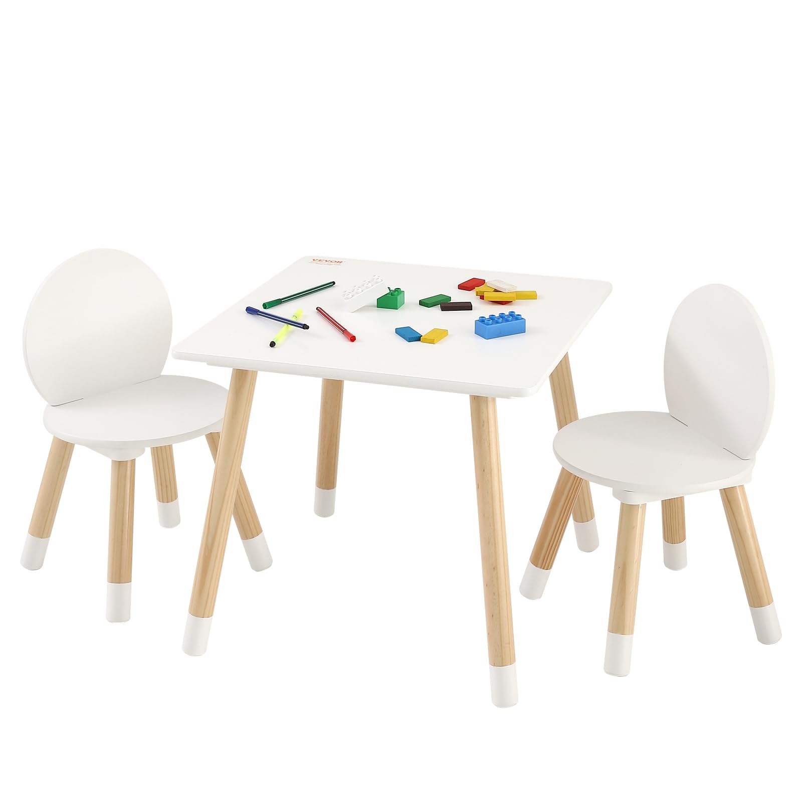 Set mobilier pentru copii, VEVOR, 2 scaune și 1 masă, lemn de pin ...