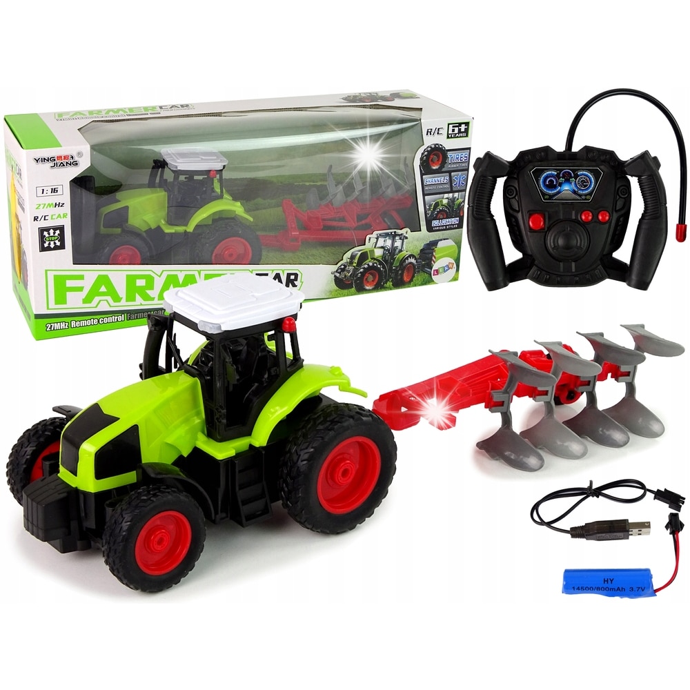 Tractor Zdalnie Sterowany 1:16, Lean Toys, cu plug detasabil, roti din ...