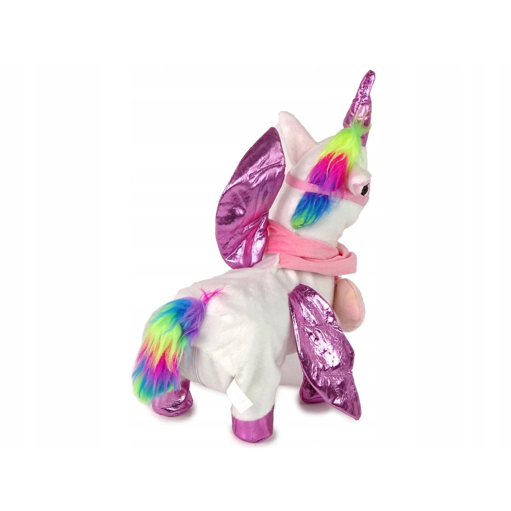 Jucarie de plus, LEAN Toys, unicorn interactiv, alb cu aripi roz ...