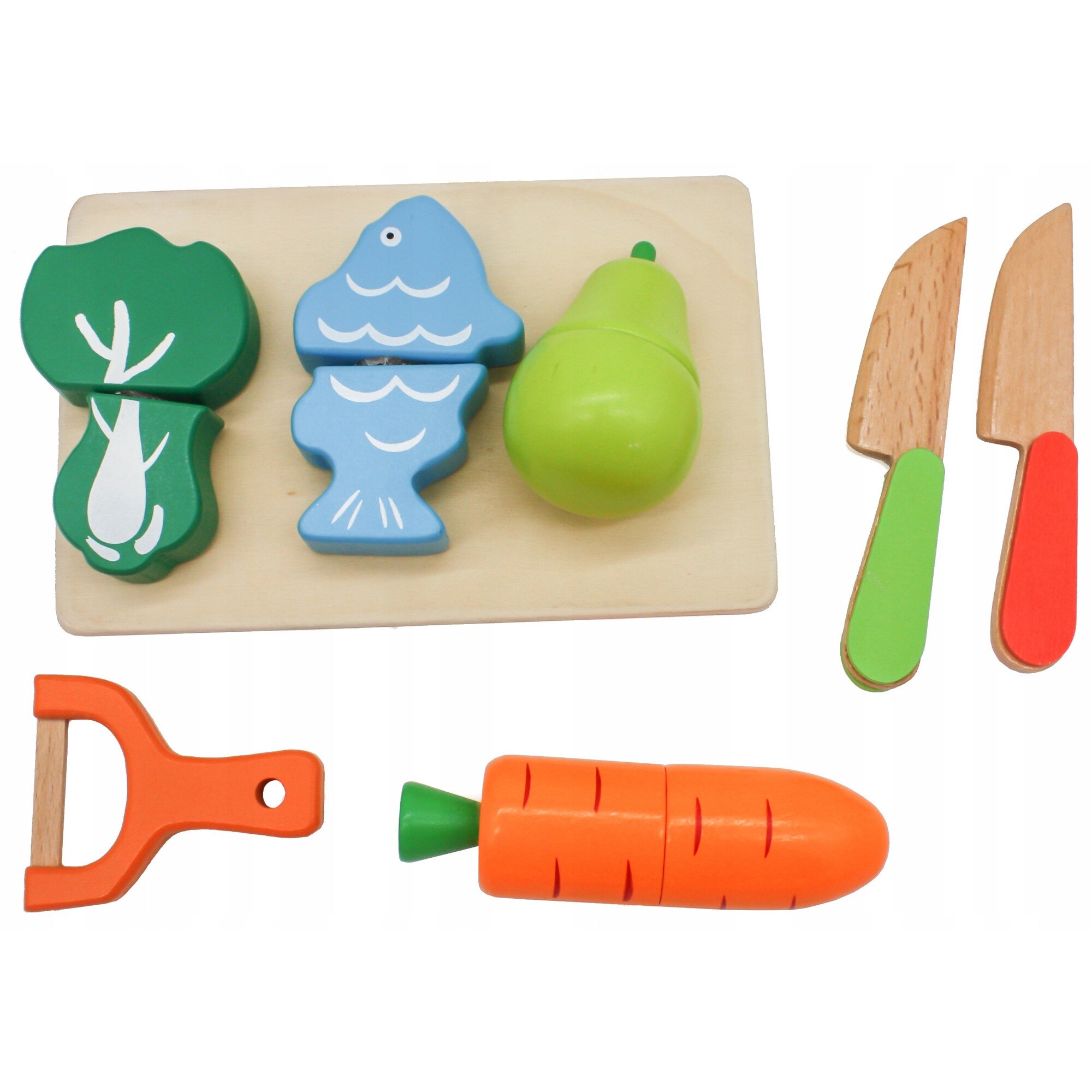 Set de jucarii educative din lemn, Mamabrum, cutie cu 17 fructe si ...