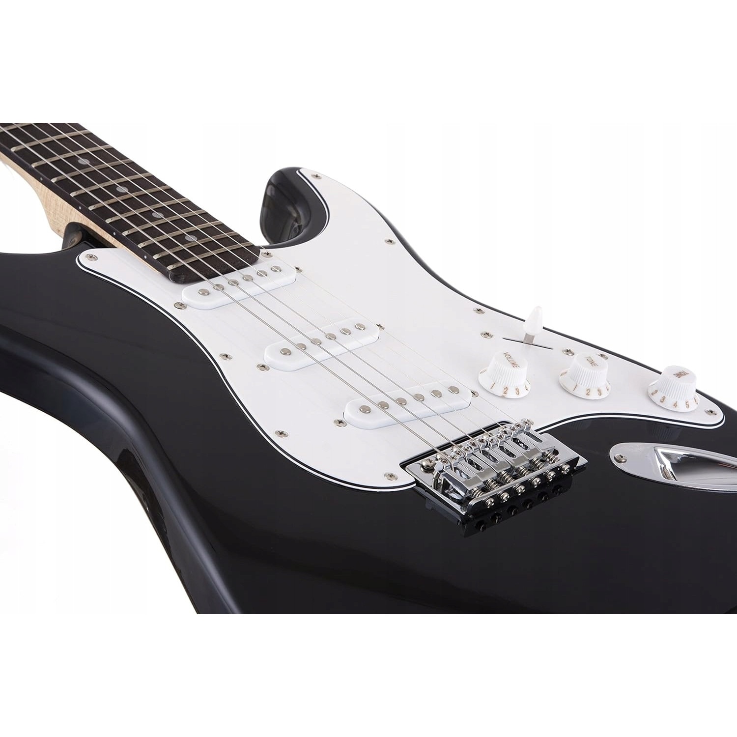 Chitara electrica Stratocaster 4/4 V-Tone, neagra, set complet cu husa ...