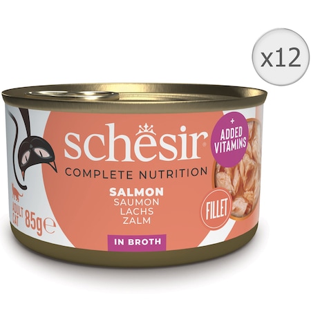 Hrana umeda pentru pisici Schesir, conserva, somon in supa, 12 x 85g ...