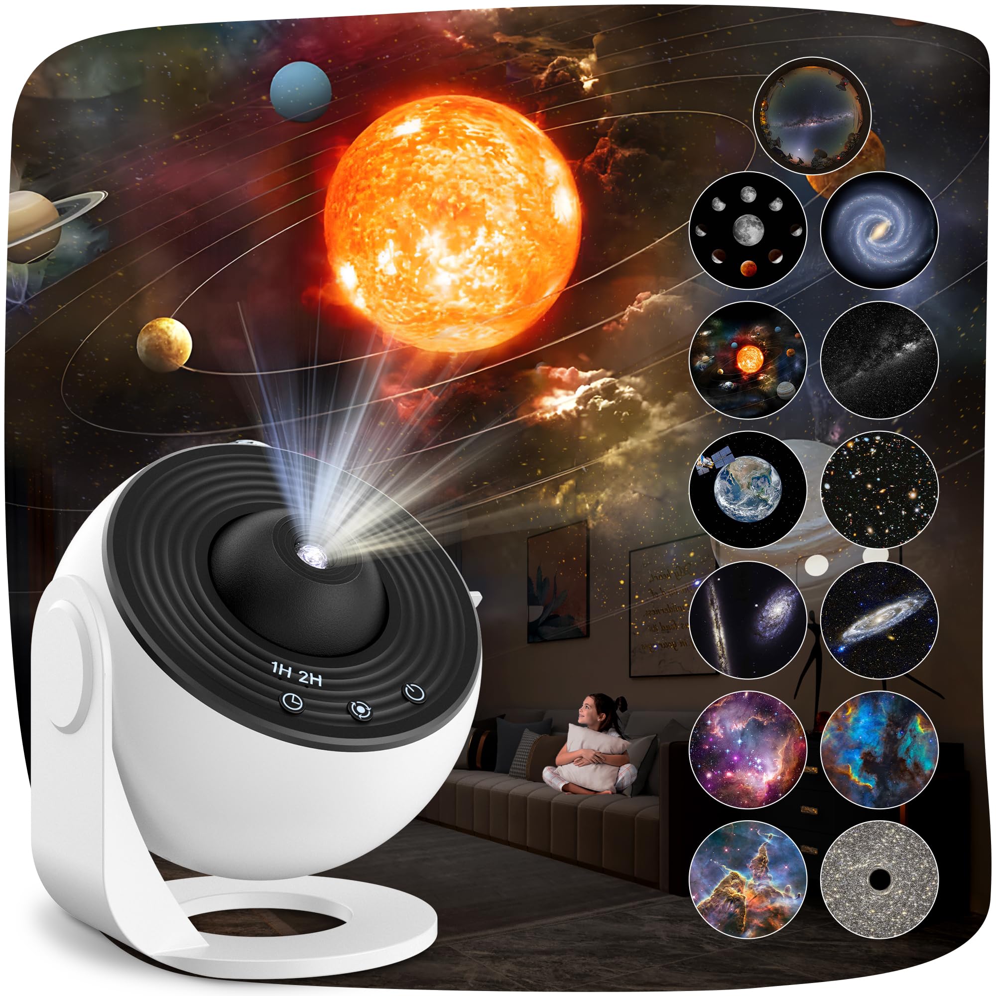 Proiector pentru dormitor, Mexllex, Starry Sky, 12 discuri planetare ...