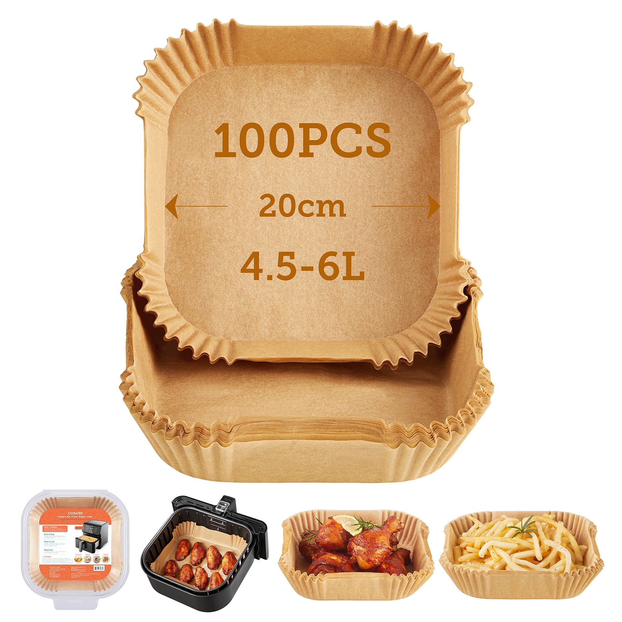 Hartie de copt pentru friteuza cu aer, COSORI, set 100 bucati, 20 cm ...