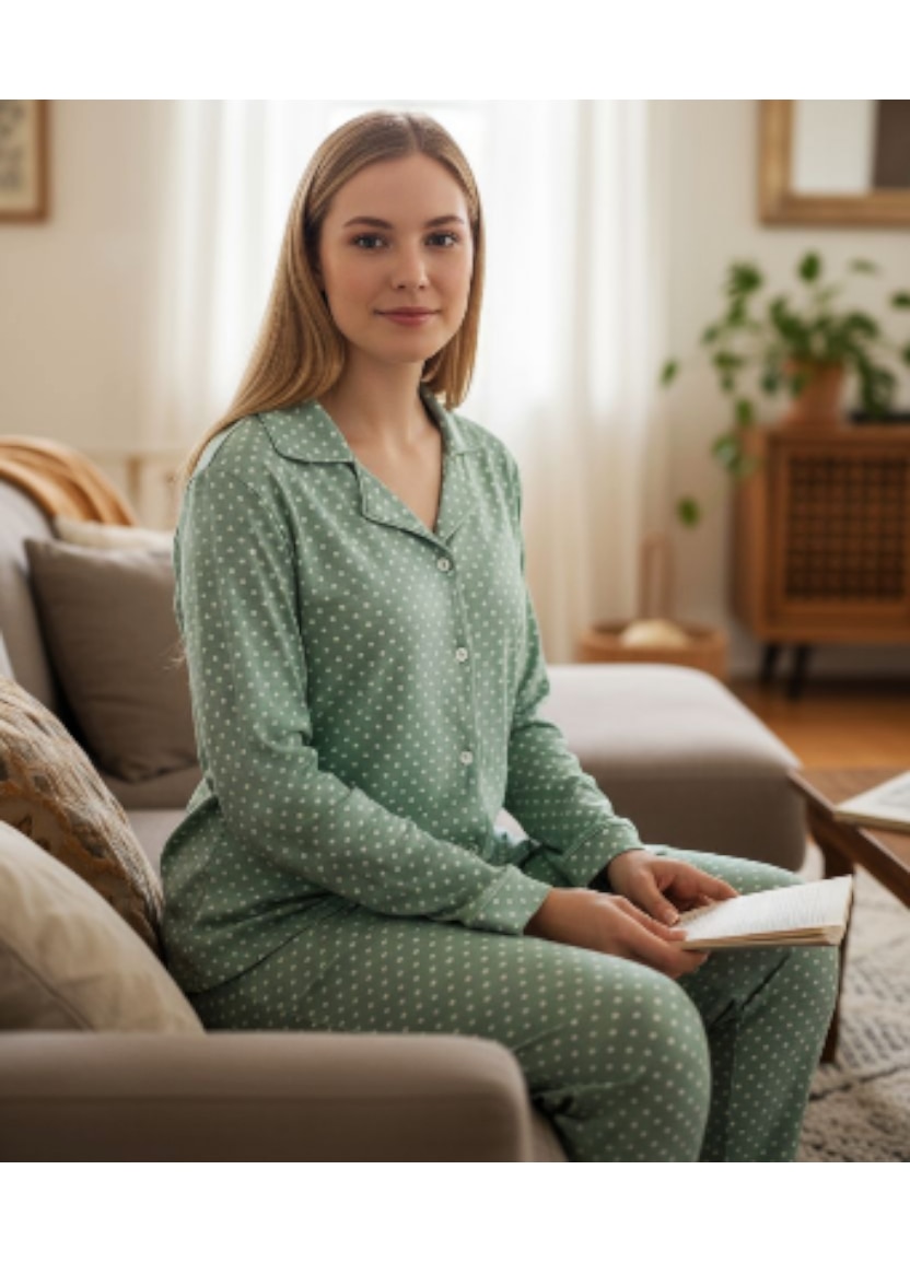Pijama dama cu nasturi, StarFashion, pentru sezonul de iarna, 100% ...