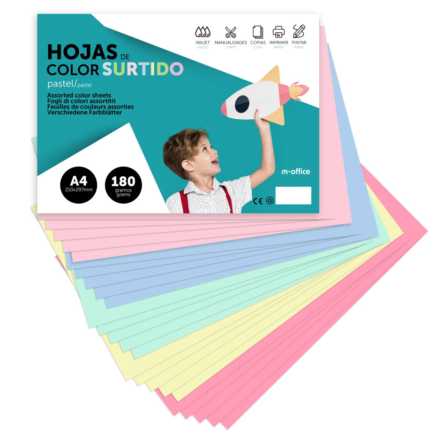 Carton colorat A4, 180g, 250 buc, culori pastel - eMAG.ro