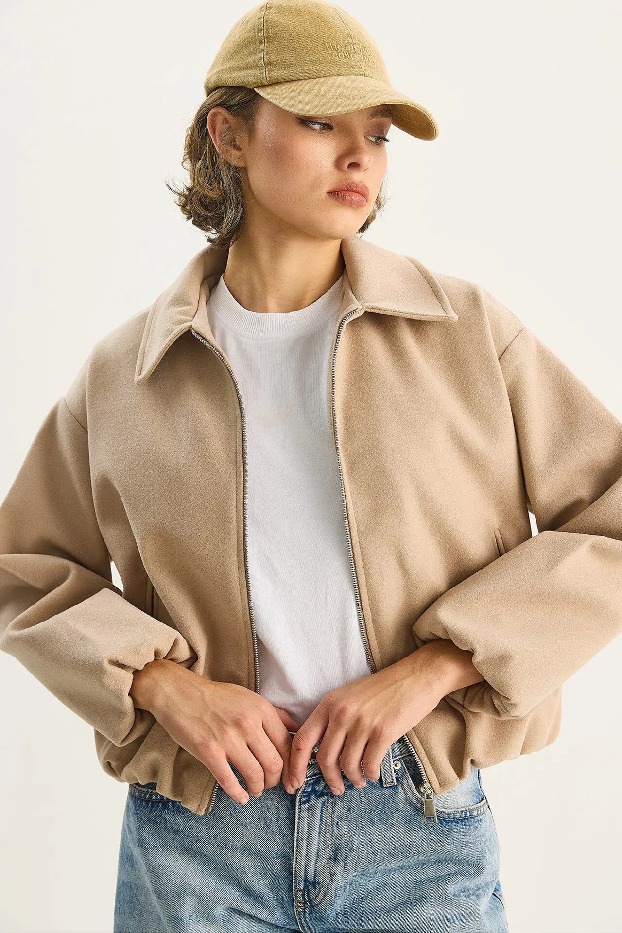 Geaca dama, Bianco Lucci, LUCCI Jacheta scurta, textil, Bej Natural, L ...