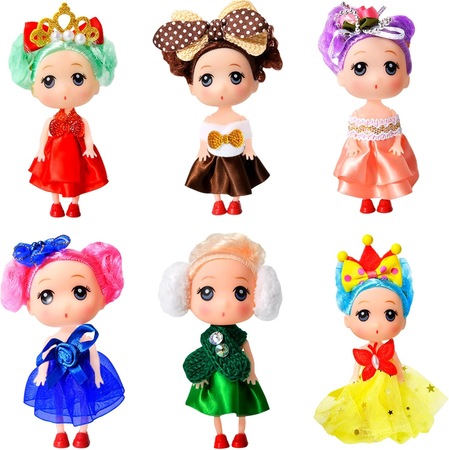 6 darab hercegnő baba szett – 13 cm-es mini figurák tiarákkal és ...