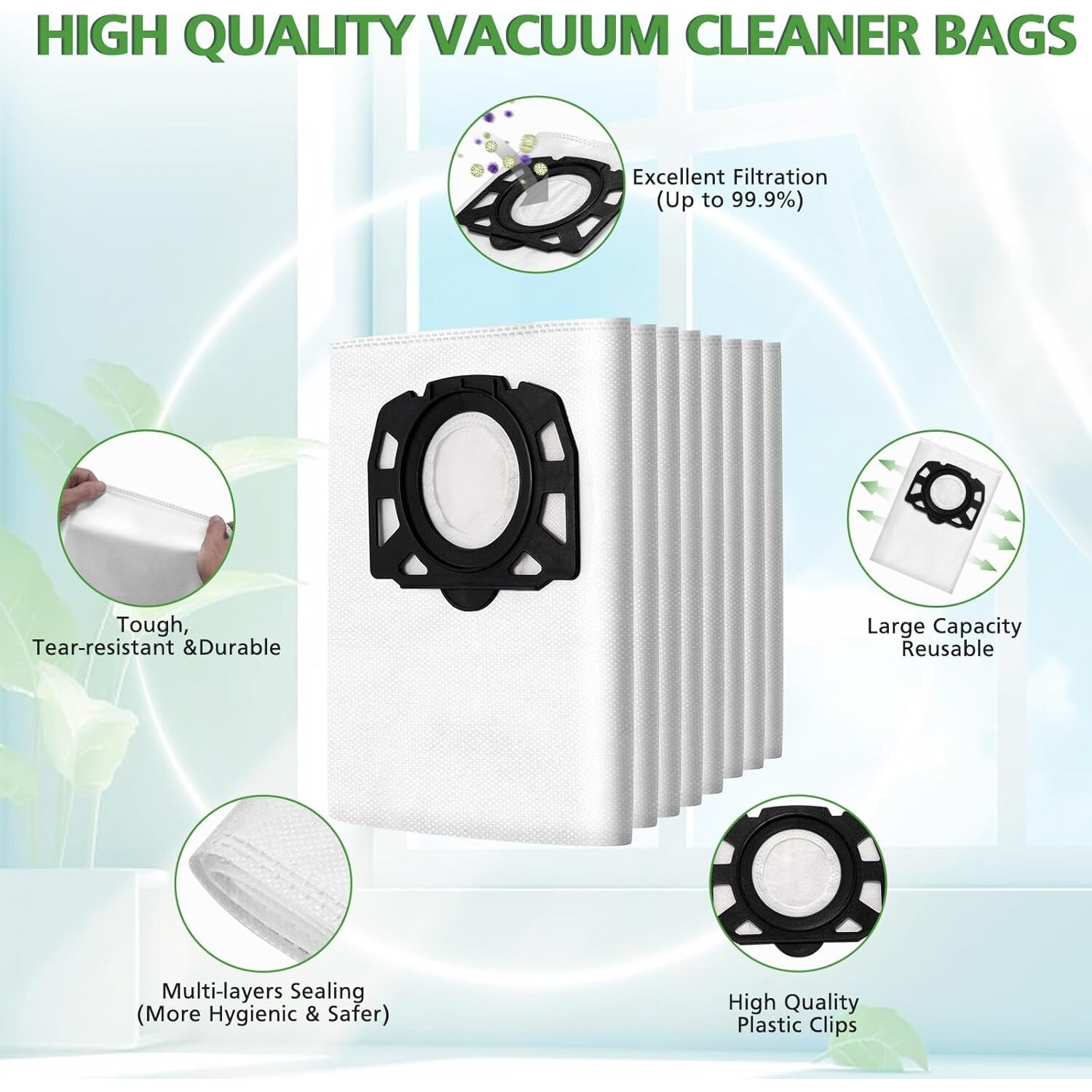 Pachet 8 saci de aspirator, compatibili cu Karcher WD 2 Plus, WD 3 ...