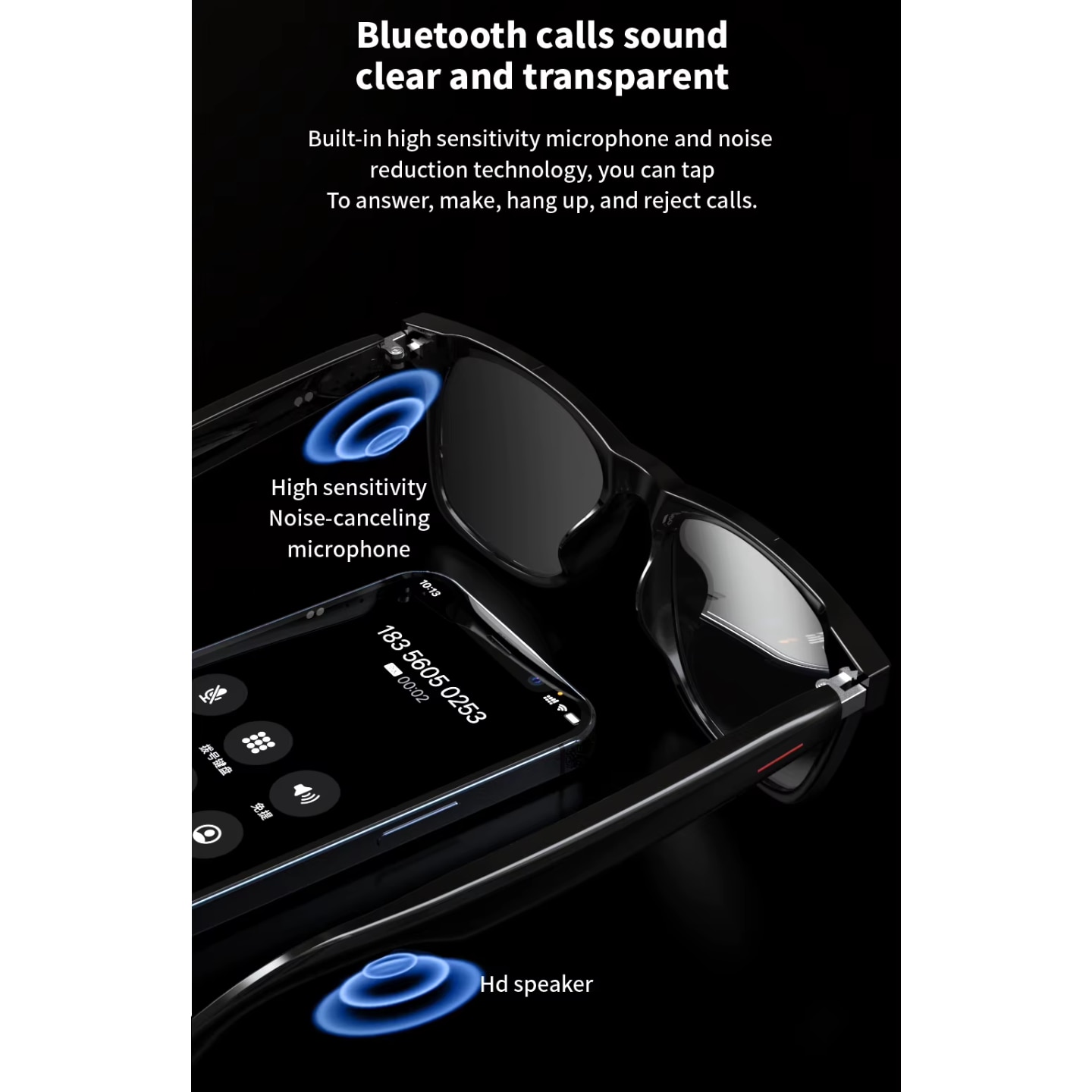 Ochelari Smart cu Traducere AI Audio, Recunoaste 100 Limbi, Ble, IP65 ...