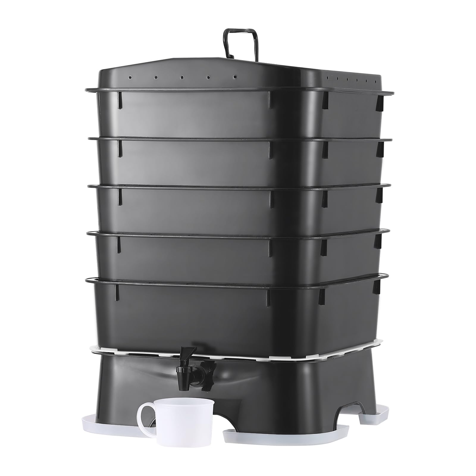 Composter Vevor 50L, plastic HDPE, 400x400x650mm, include 5 tavi ...