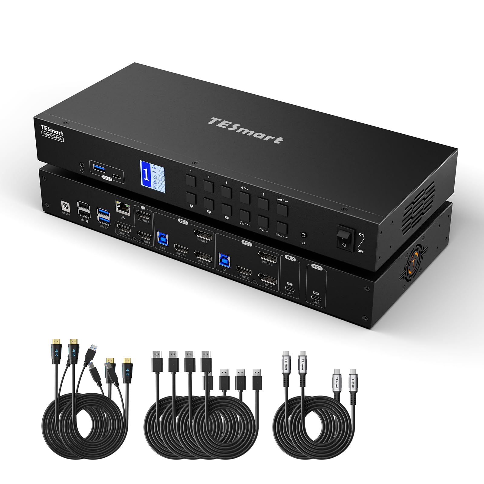 Comutator KVM Tesmart, HDMI, 4K@60Hz, pentru 4 PC-uri, set complet ...