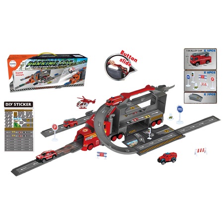 Set camion de pompieri cu parcare extensibilă, Mamido, 5 mașinuțe ...