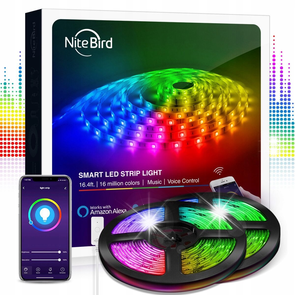 Benzile LED NiteBird SL3, set 2x5m, WiFi 2.4GHz, control telefonic, RGB ...