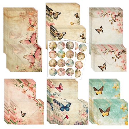 Set creativ pentru copii, 24 piese, design flori si fluturi, 24 foi de ...
