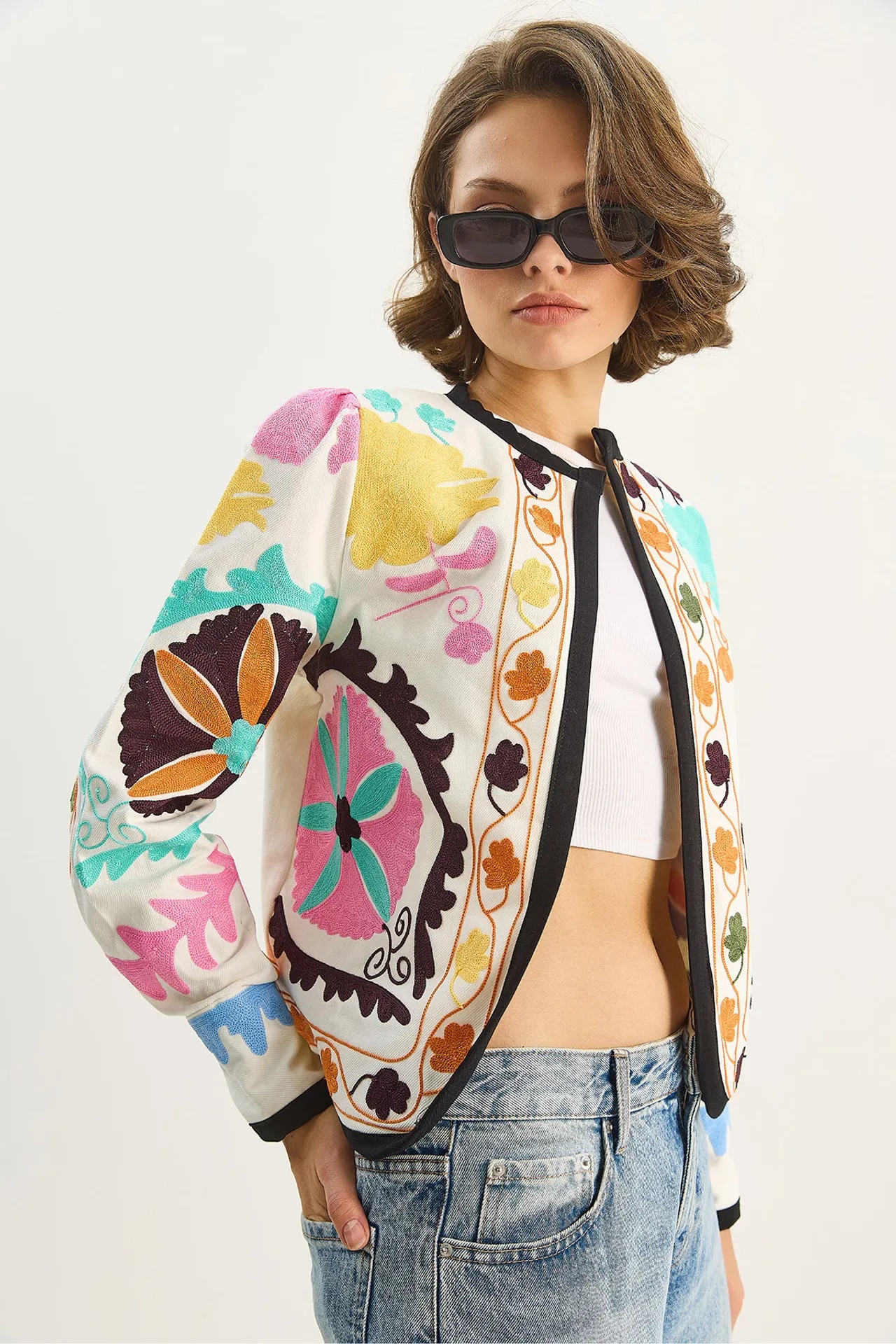 Jacheta scurta Bianco Lucci, multicolor, textil - eMAG.ro
