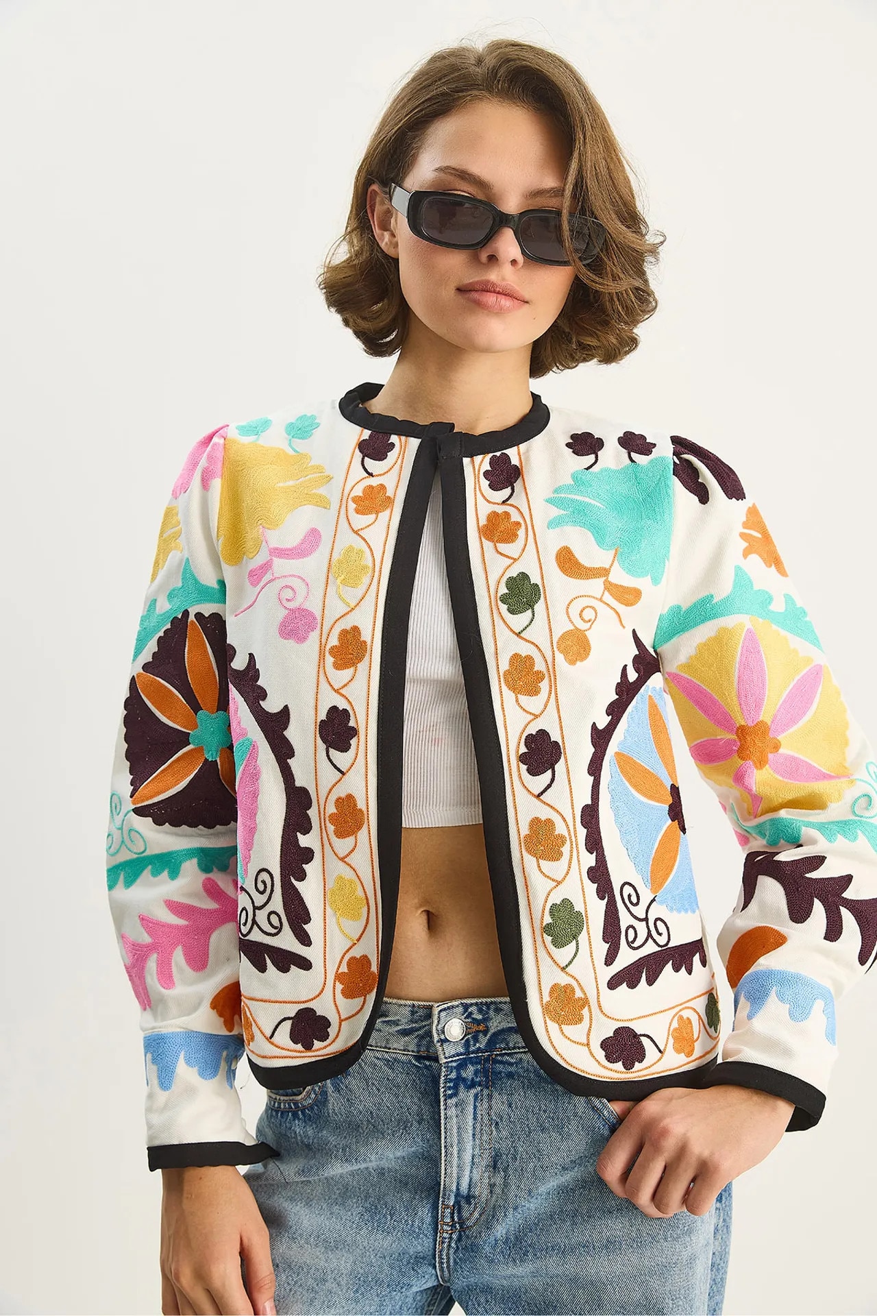 Jacheta scurta Bianco Lucci, multicolor, textil - eMAG.ro