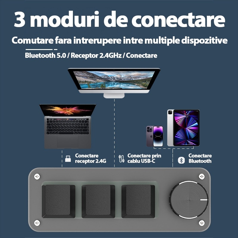 Tastatura mecanica programabila, AjieQaQ®,3 taste, iluminare RGB ...
