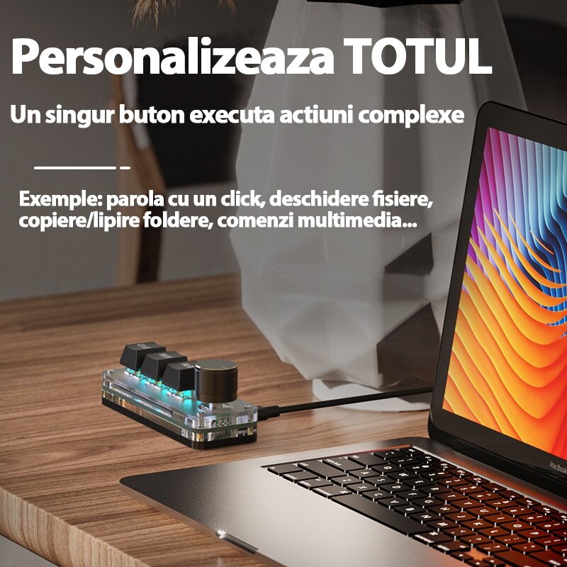 Tastatura mecanica programabila, AjieQaQ®,3 taste, iluminare RGB ...