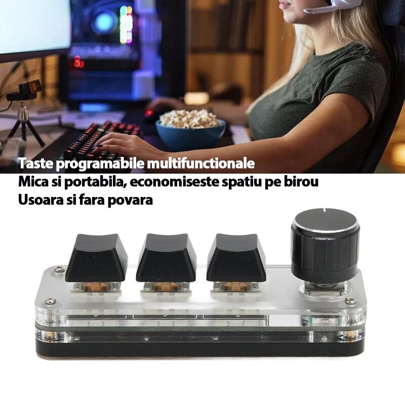Tastatura mecanica programabila, AjieQaQ®,3 taste, iluminare RGB ...
