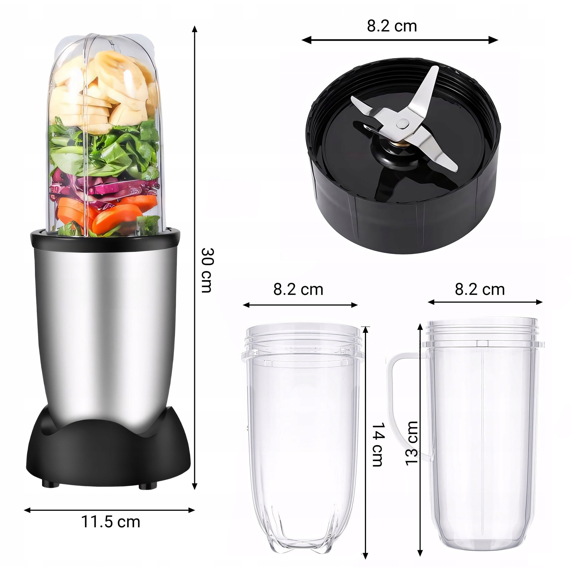 Blender multifunctional RETOO, 250W, 2 cupe 470ml, argintiu, compact ...