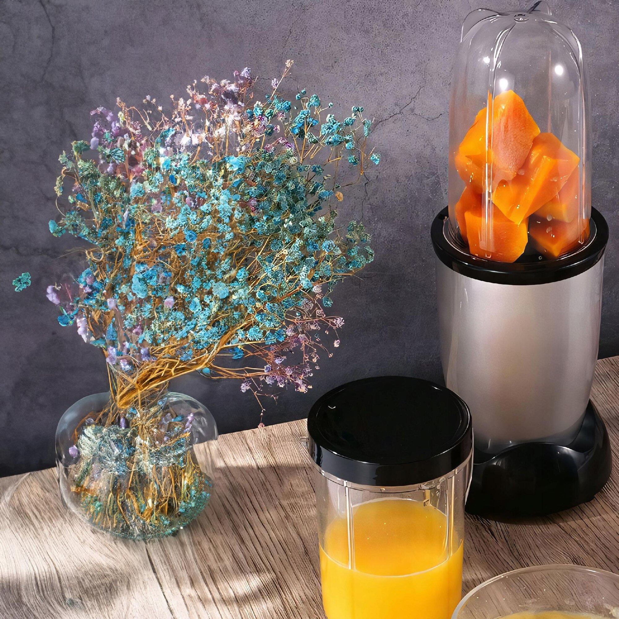Blender multifunctional RETOO, 250W, 2 cupe 470ml, argintiu, compact ...