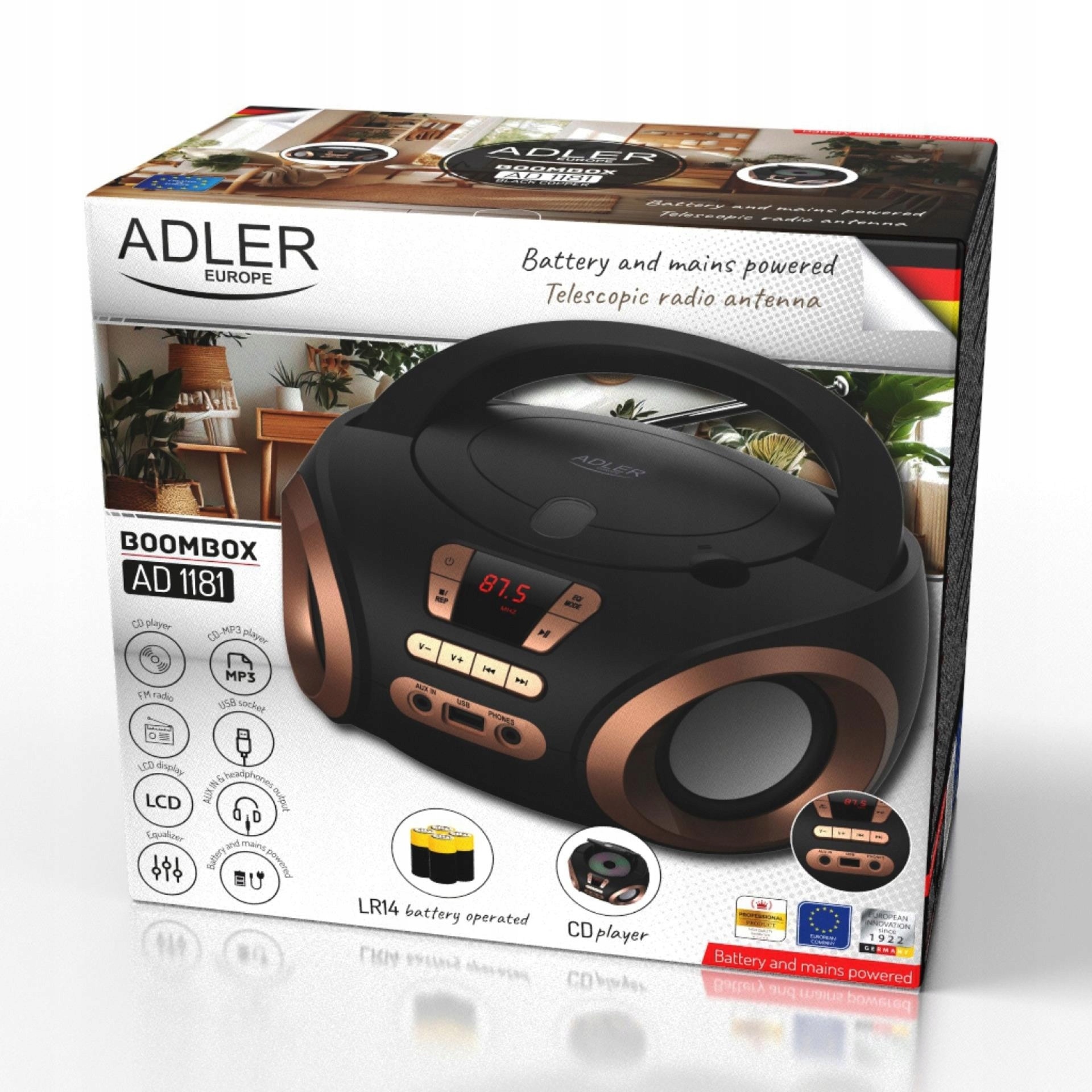 Radio Boombox CD/MP3 USB AUX FM Adler AD 1181, 2x2W, 240x121x215mm ...