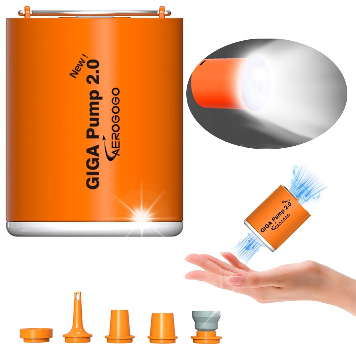 Pompa cu lanterna GIGA PUMP 2.0, 3 in 1, 5 duze, 4,2 kPa, 48x48x62,3mm ...