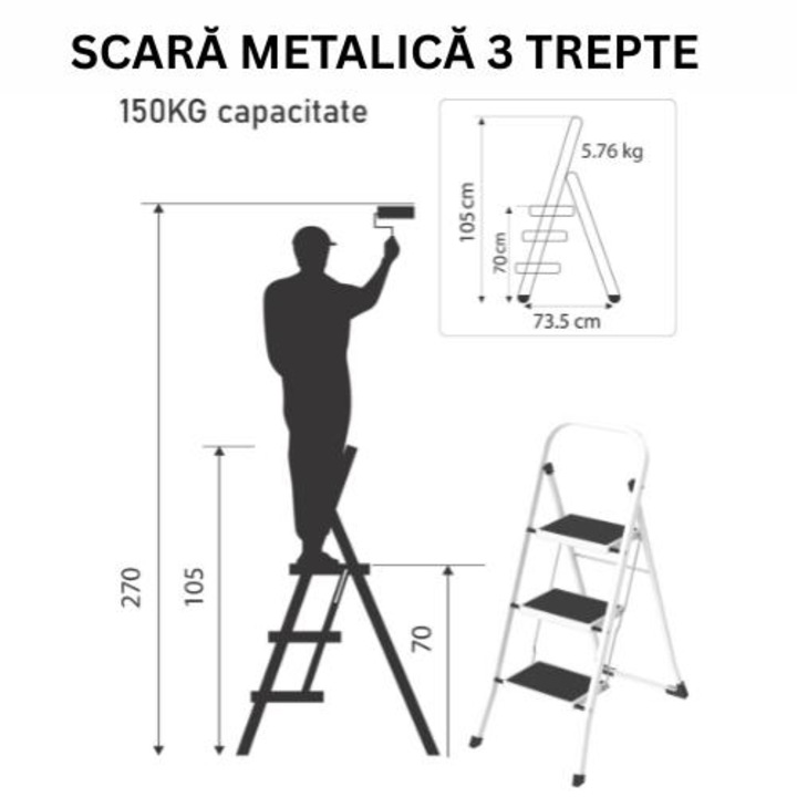 Scara otel pliabila simpla, 1x3 trepte late SmartStorage 1401, 150kg ...