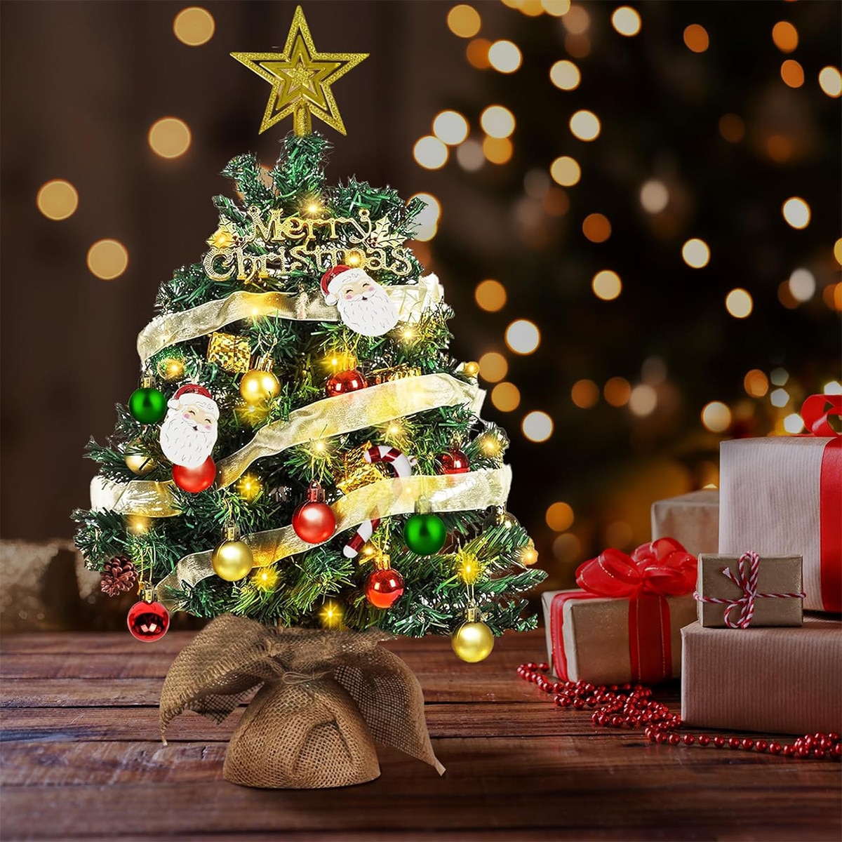 Brad de Craciun Mini, YOUKUKE, cu LED lumini mici calde, 60 cm, DIY, cu ...