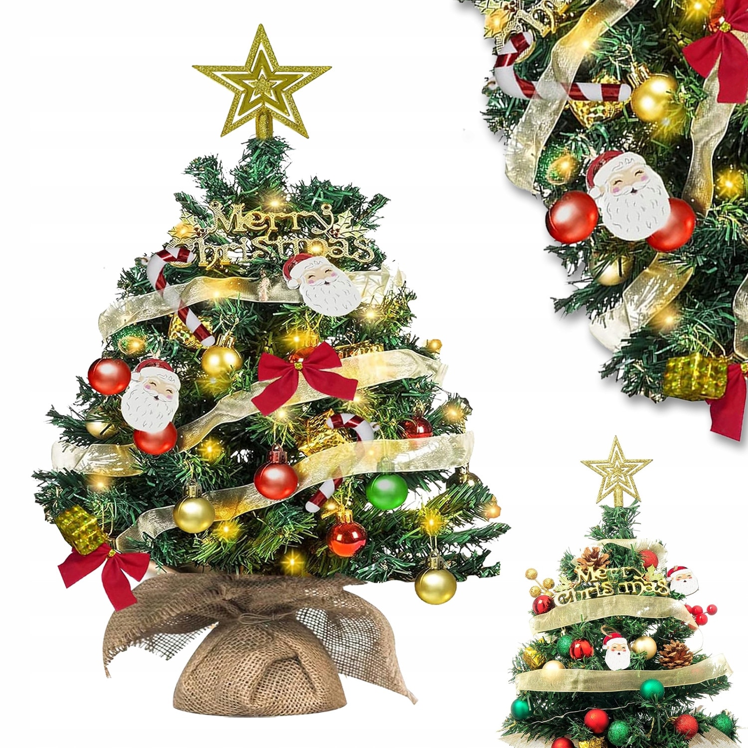 Brad de Craciun Mini, YOUKUKE, cu LED lumini mici calde, 60 cm, DIY, cu ...