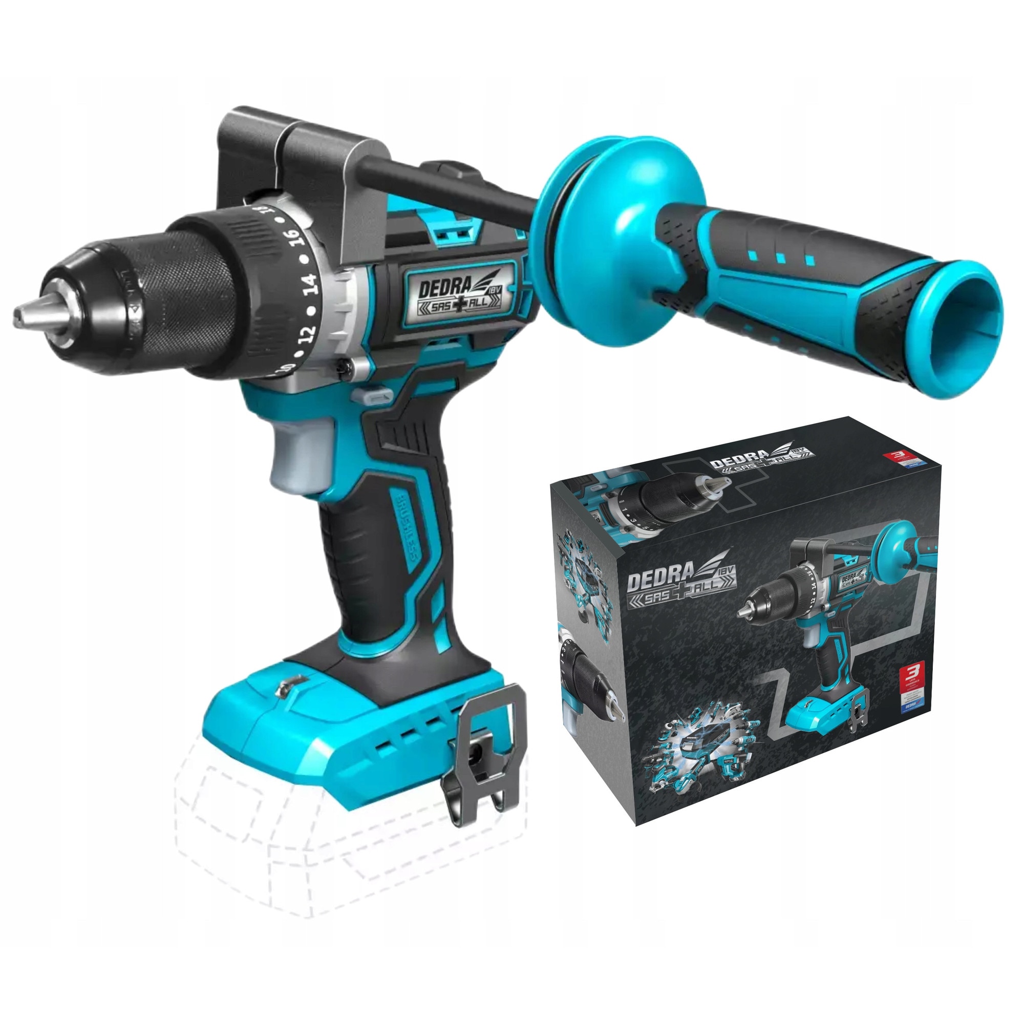 Fúró- és csavarozógép, DEDRA SAS+ALL, 18V, 85Nm, LED világítással, 13mm ...