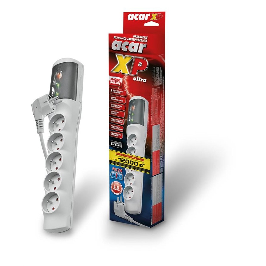 Разклонител Acar XP Ultra, 5 гнезда, 3м, сив - eMAG.bg