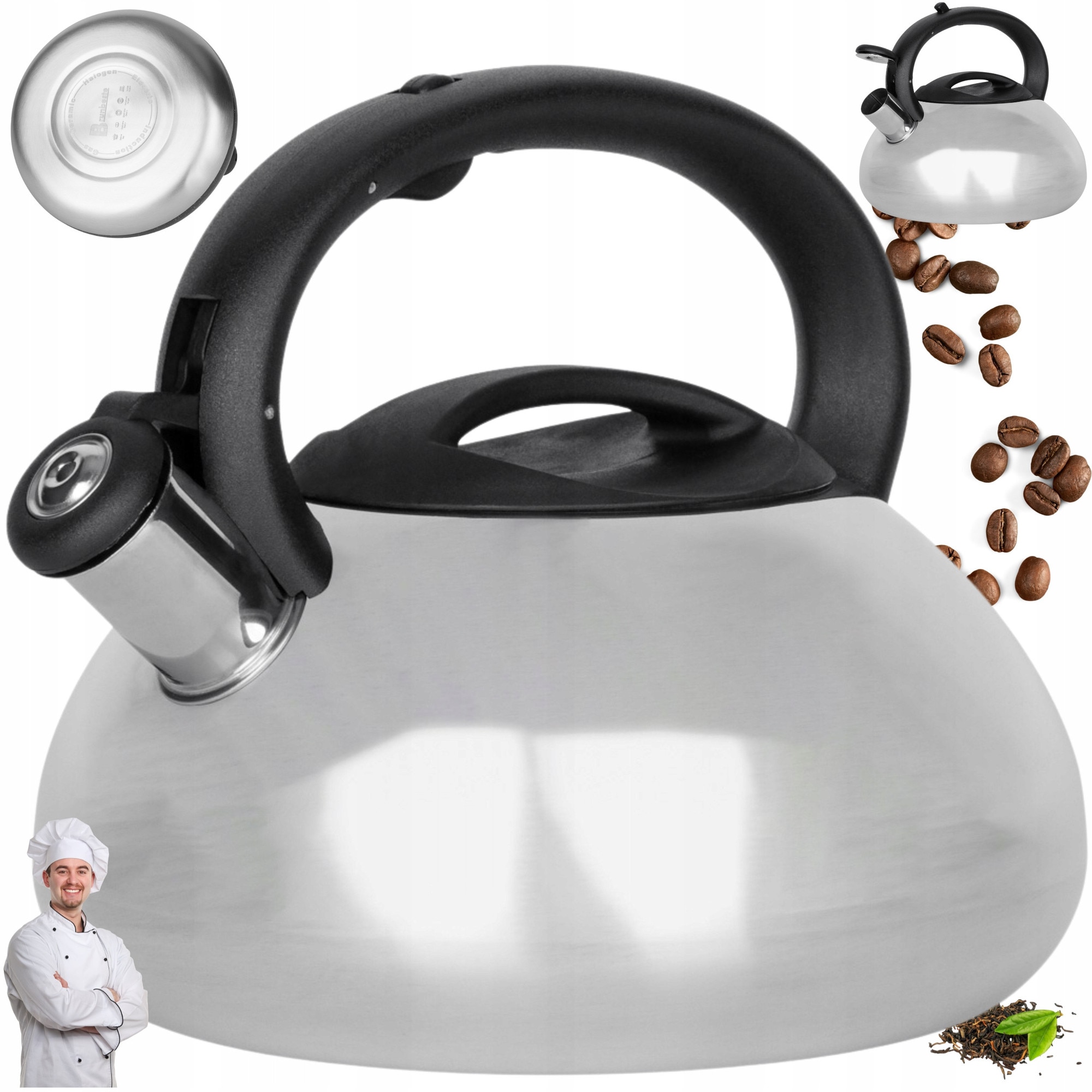 Ceainic Brunbeste inox 3L cu fluier, design modern, maner ergonomic ...