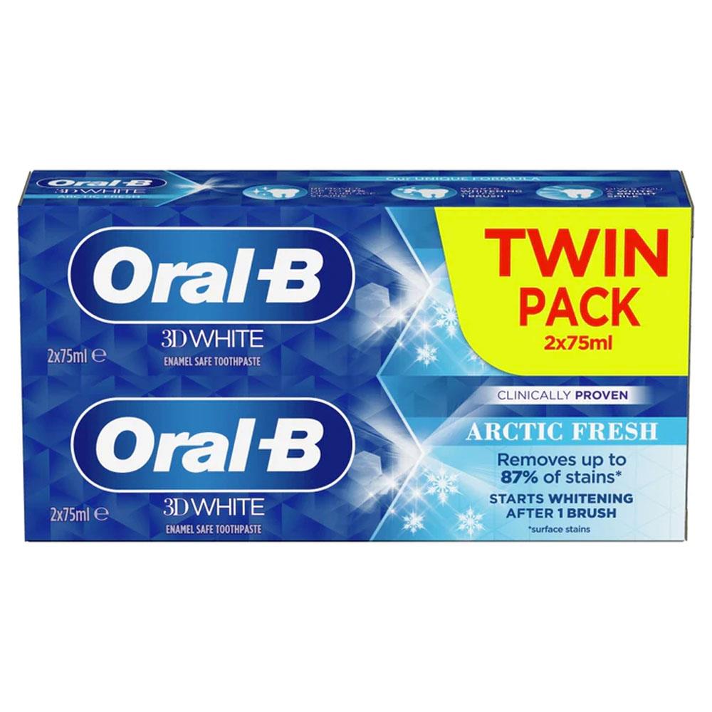 Паста за зъби Oral-B 3D WHITE, Arctic Fresh, 2 x 75 мл - eMAG.bg