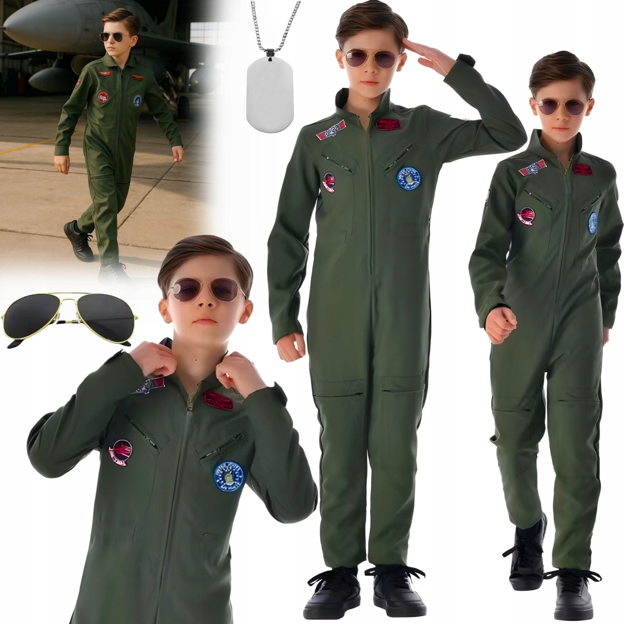 Costum Pilot Plane Copil Top Gun Salopeta 128-134 cm - eMAG.ro