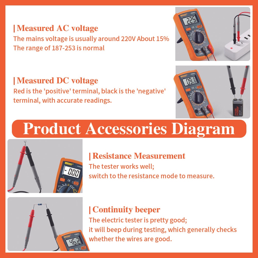 Multimetru digital Excitat, VS830L, rezistent la arsuri, 600V AC/DC ...