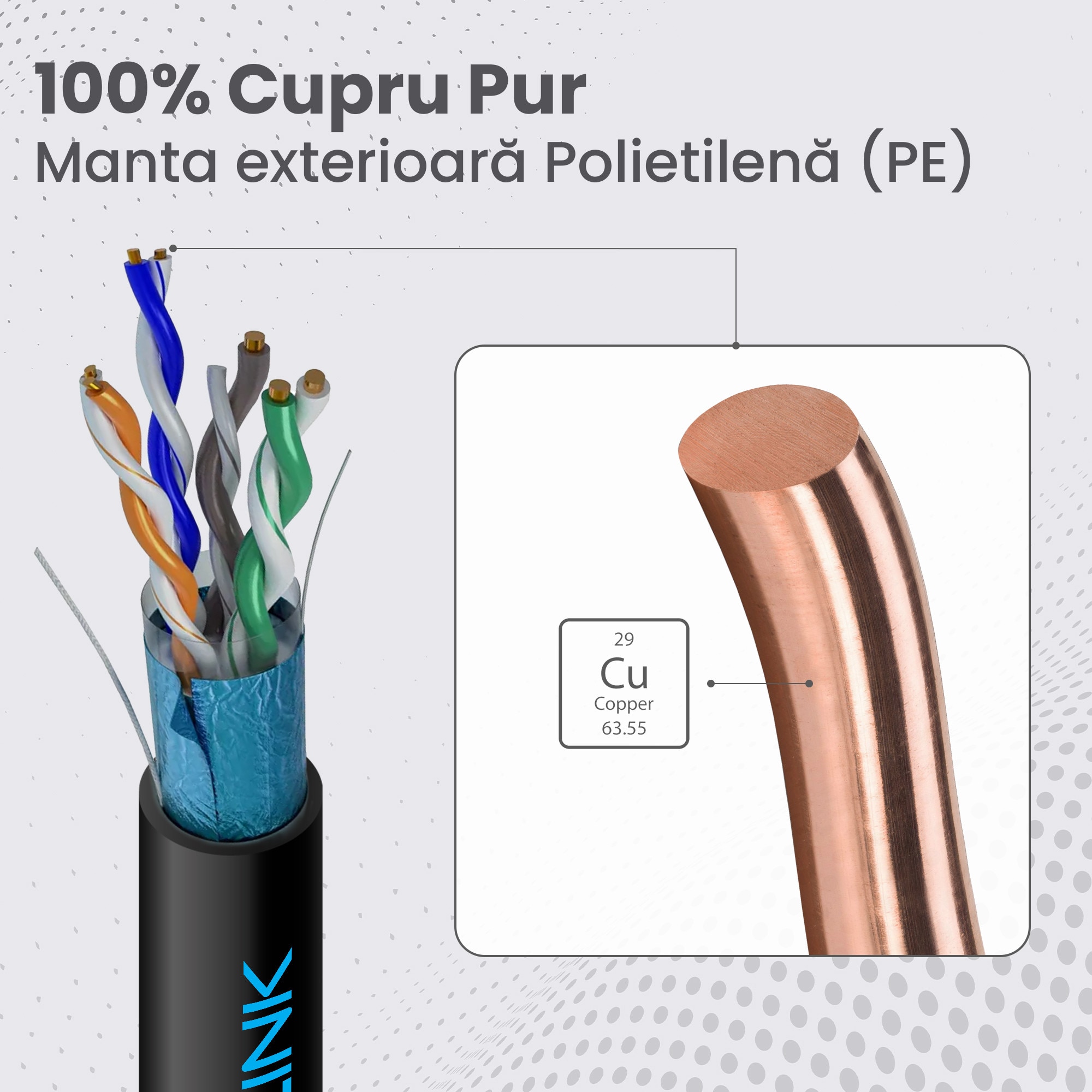Cablu de retea cat 5e ftp f/utp, Extralink, 100m, exterior, conductor ...