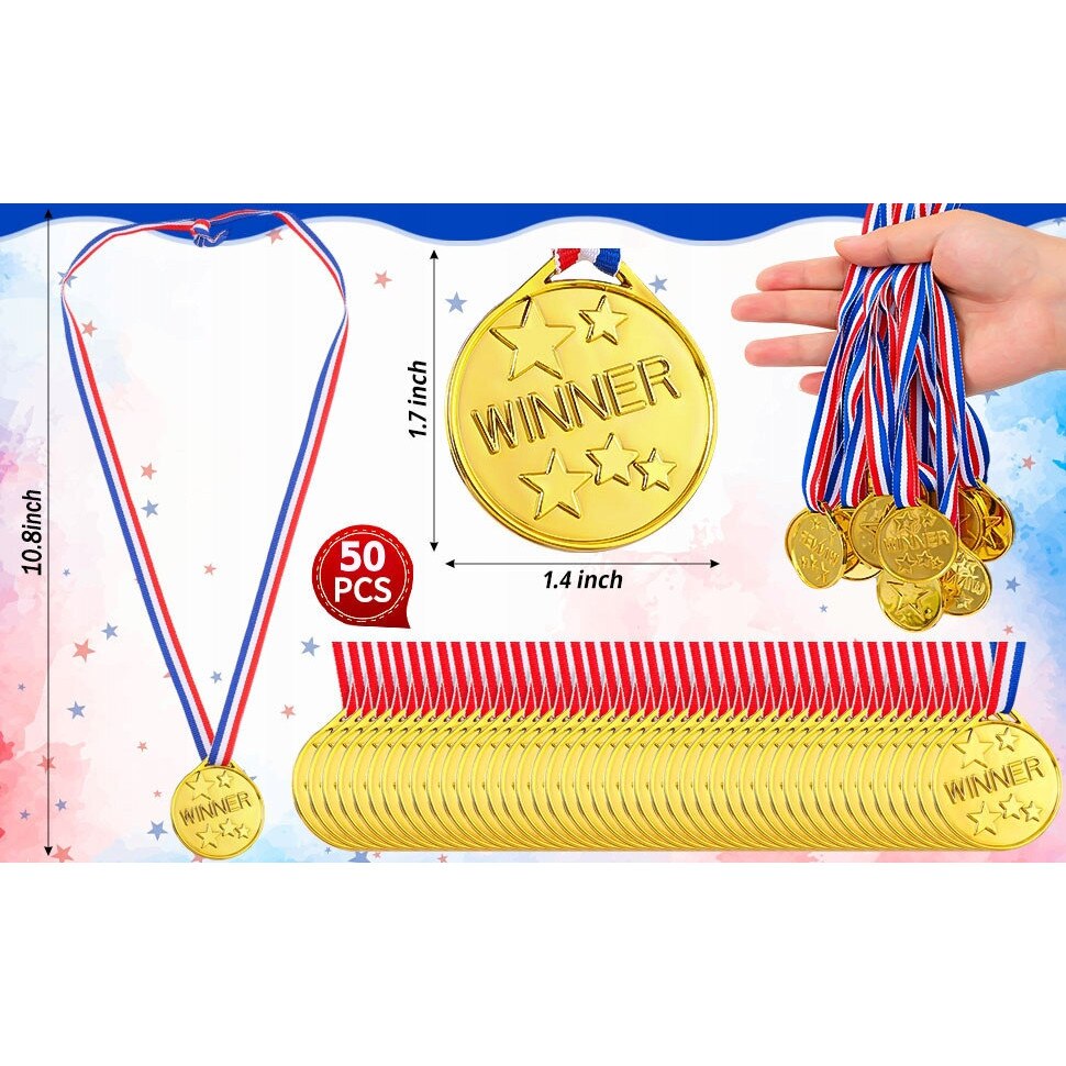 Set 50 medalii, din plastic, cu panglica, 31.8 cm, multicolor - eMAG.ro