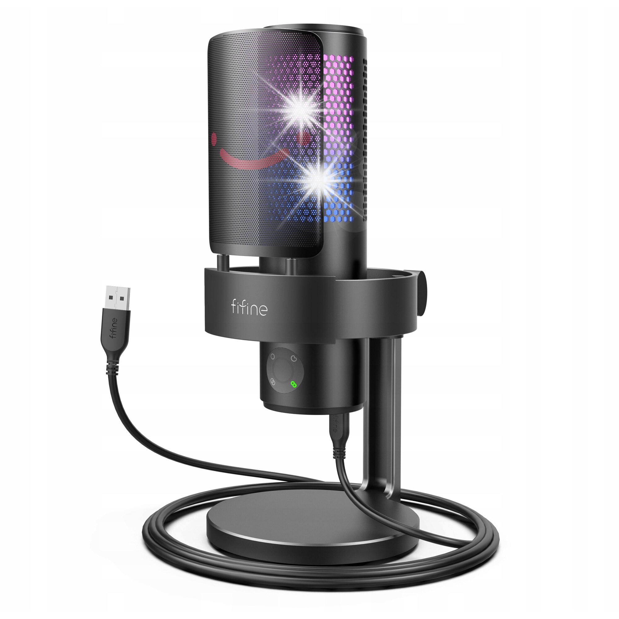 Microfon PC Fifine A9 USB RGB, directional, cu suport si pop-filtru ...