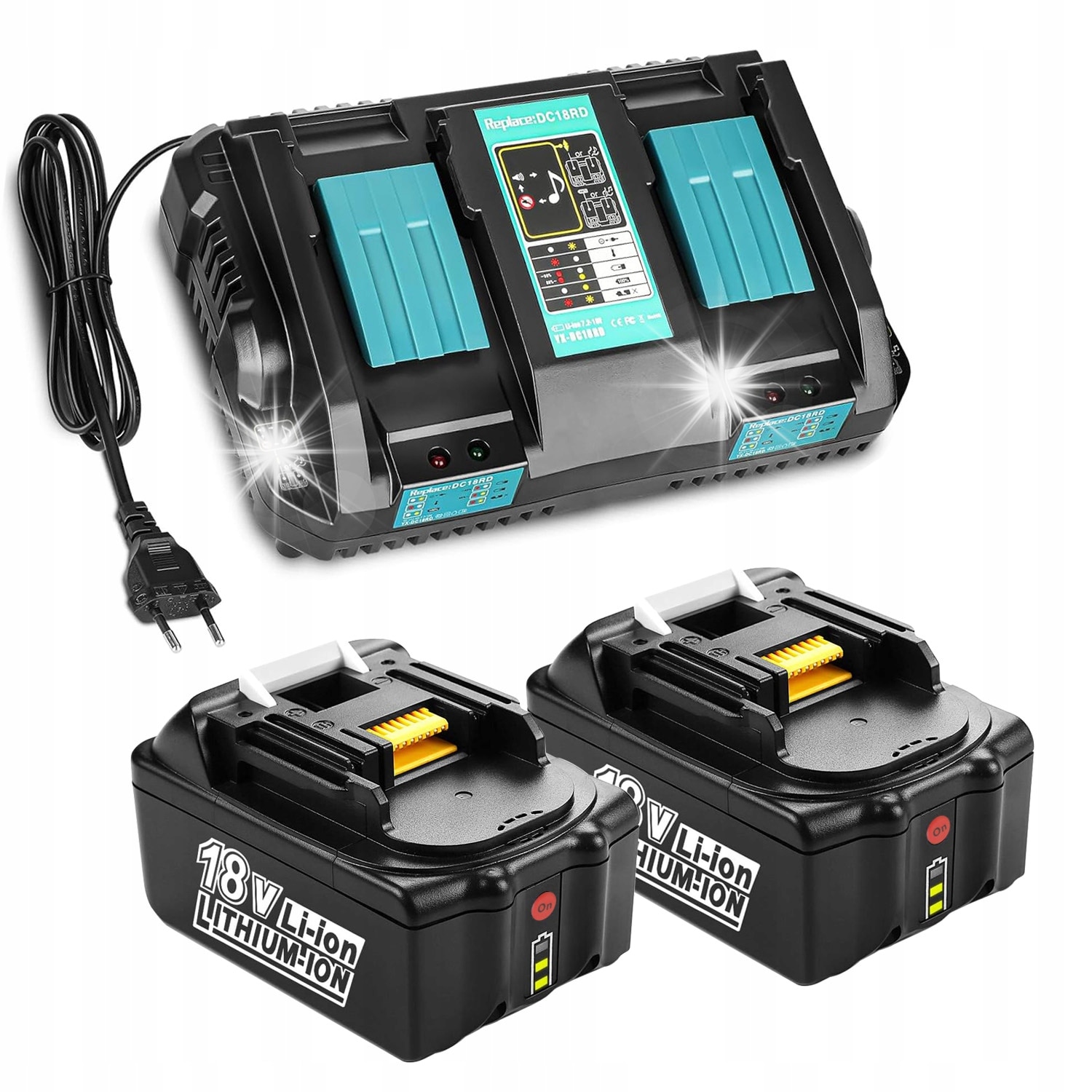 Set incarcator DC18RD cu 2 baterii BL1850B 5Ah pentru scule electrice ...