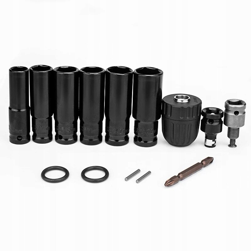 Set de accesorii pentru cheie cu impact Gisam, 6 capete, metal, 14-22mm ...