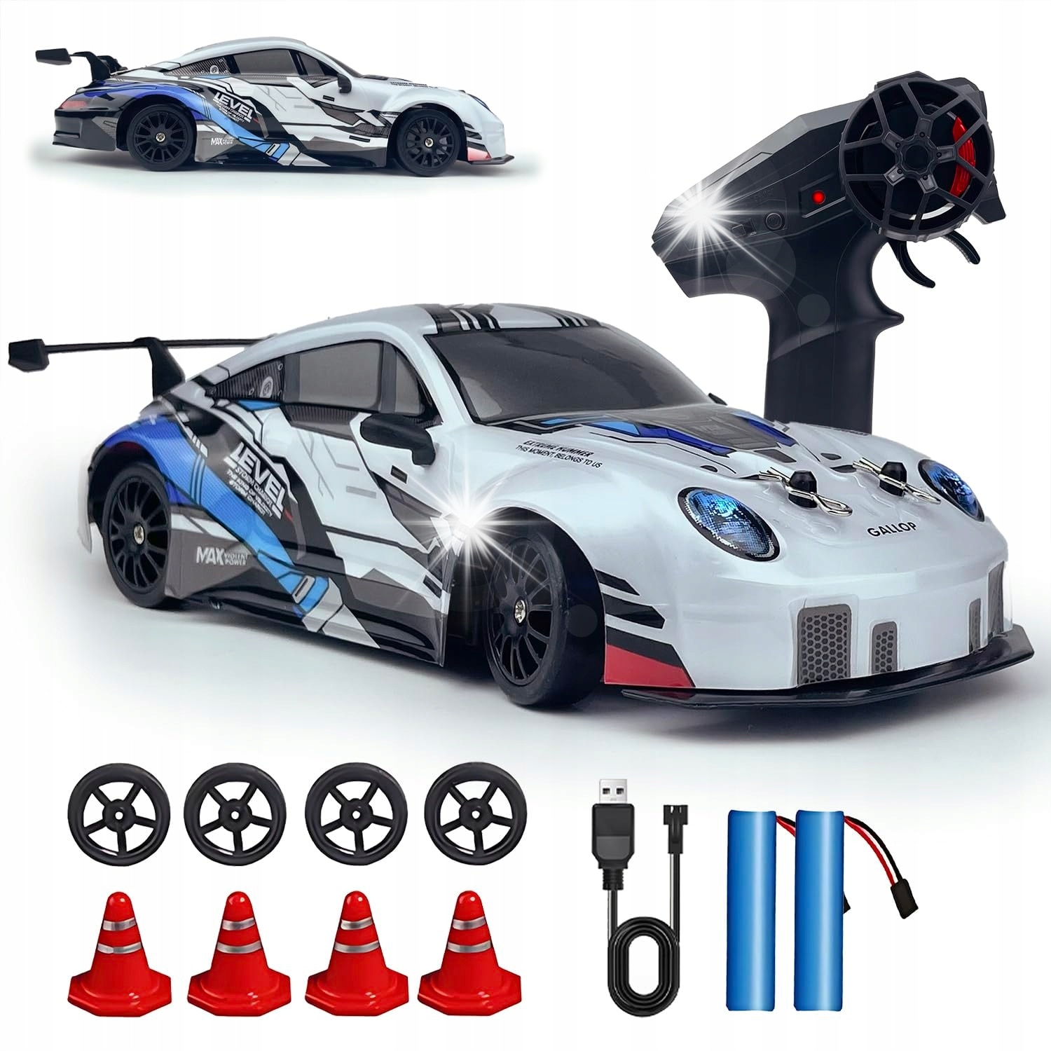 Masina RC Drift 1:24, 4x4, 4 roti de drift, LED, multicolor - eMAG.ro
