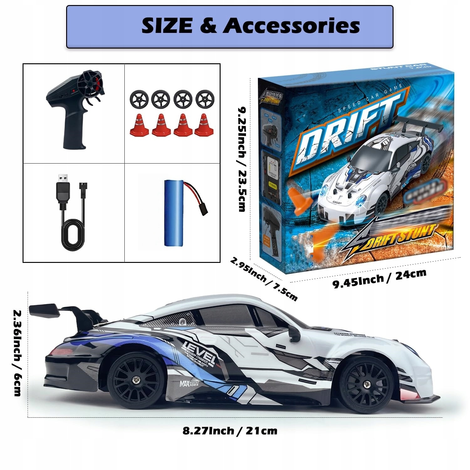 Masina RC Drift 1:24, 4x4, 4 roti de drift, LED, multicolor - eMAG.ro