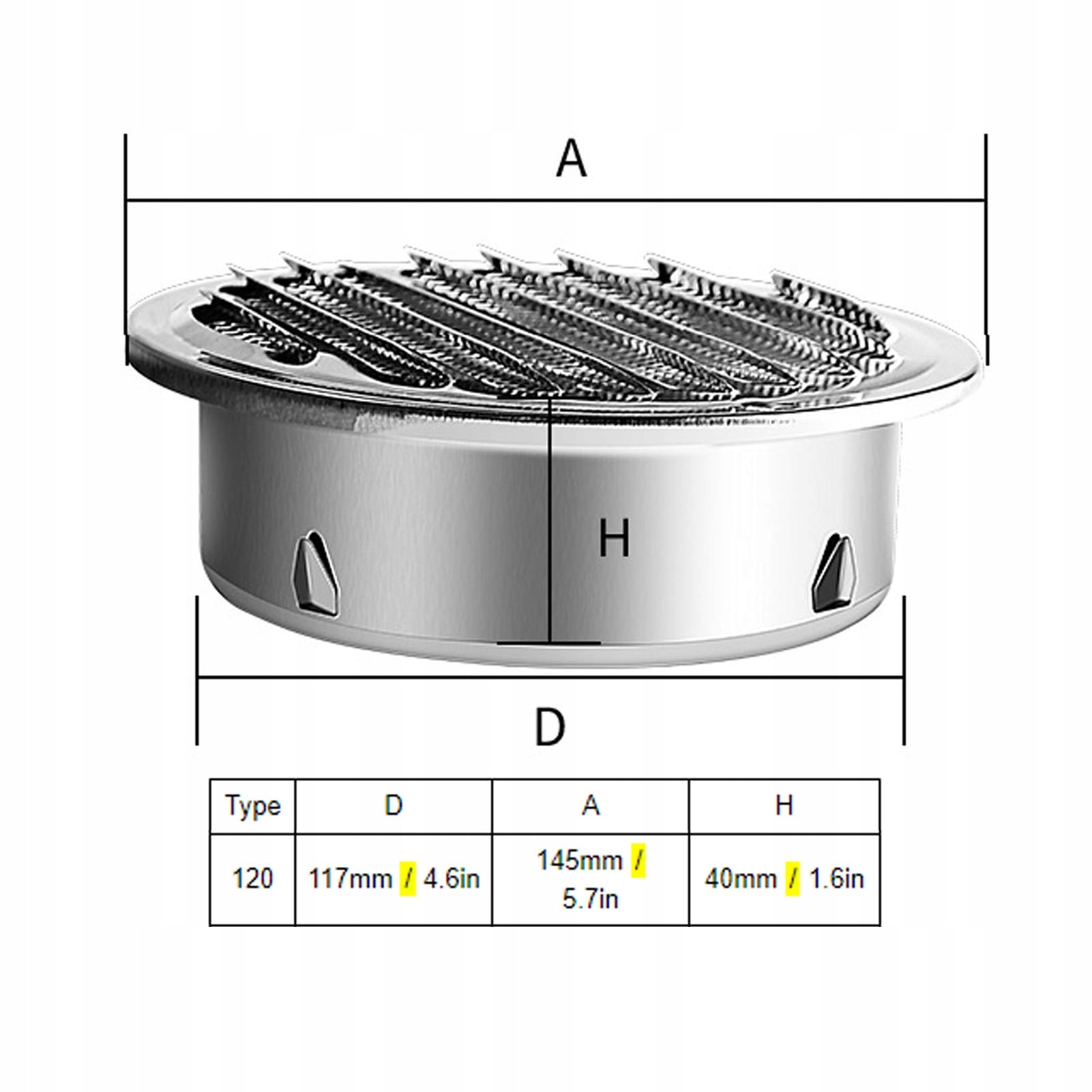 Grilaj ventilatie metalic rotund 120mm, otel inoxidabil, set 1 bucata ...