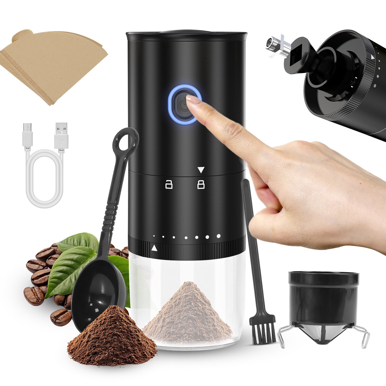 Macinator electric de cafea portabil DEWINNER, 7 trepte de macinare ...