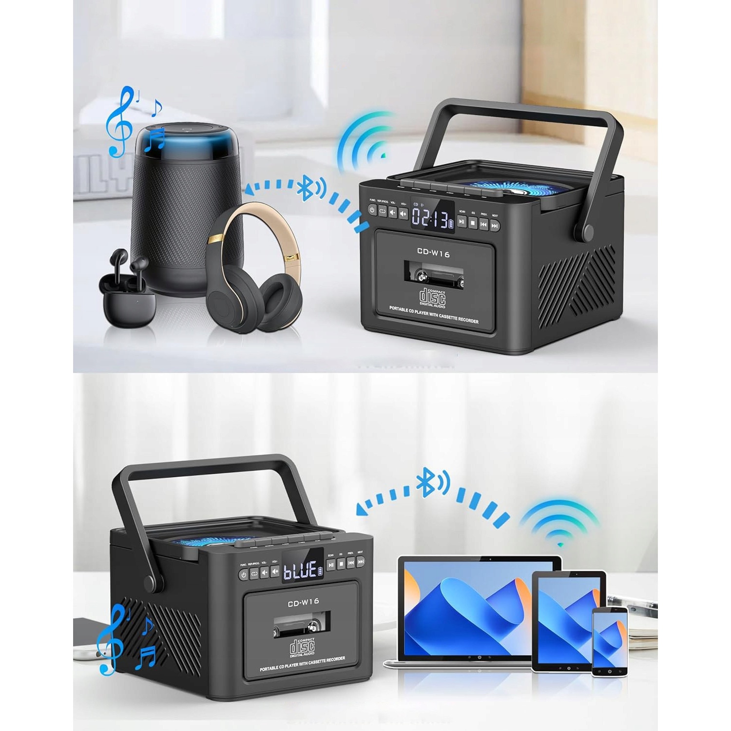 CD Player Boombox Zosudull, Bluetooth, Radio FM, 5000 mAh, Portabil ...