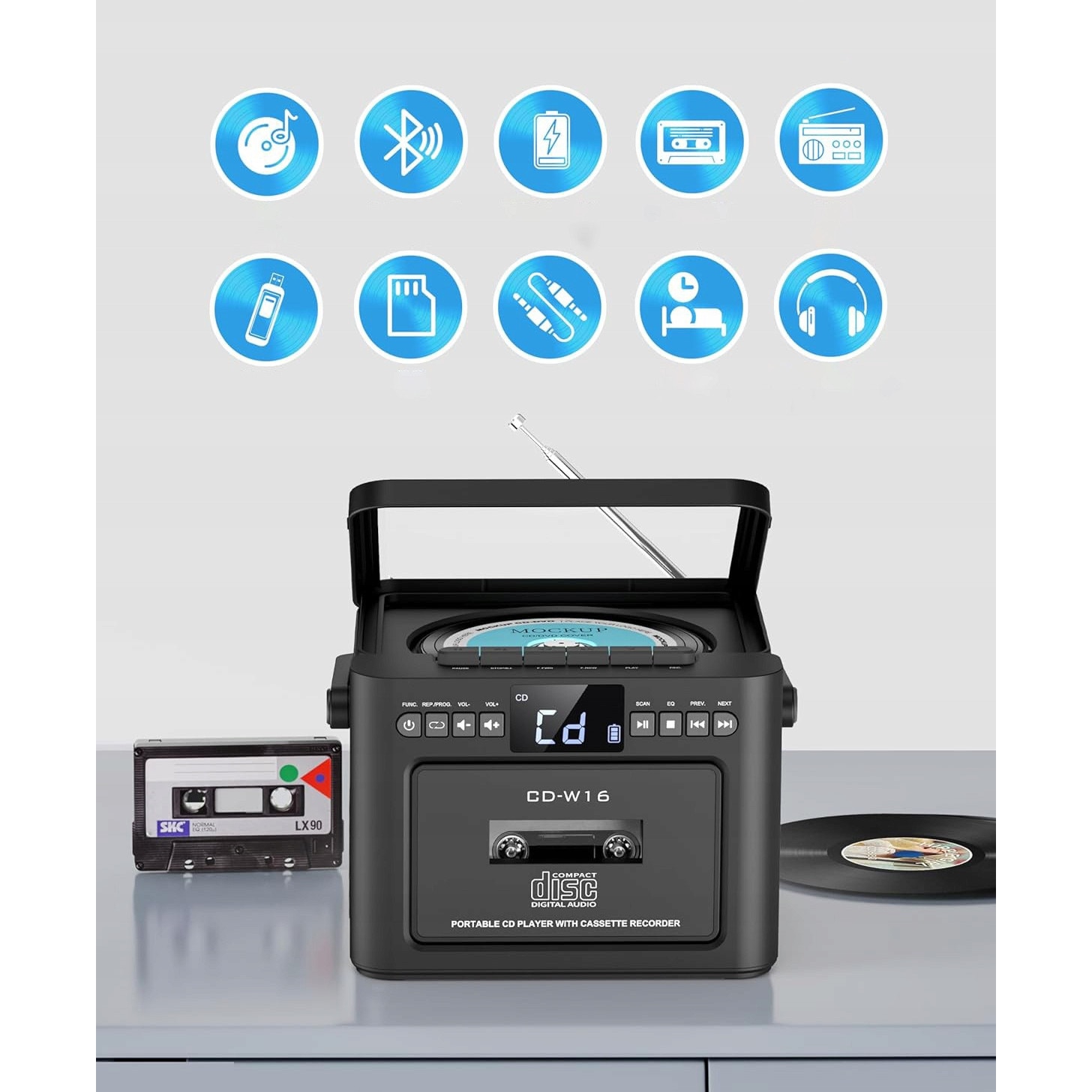 CD Player Boombox Zosudull, Bluetooth, Radio FM, 5000 mAh, Portabil ...